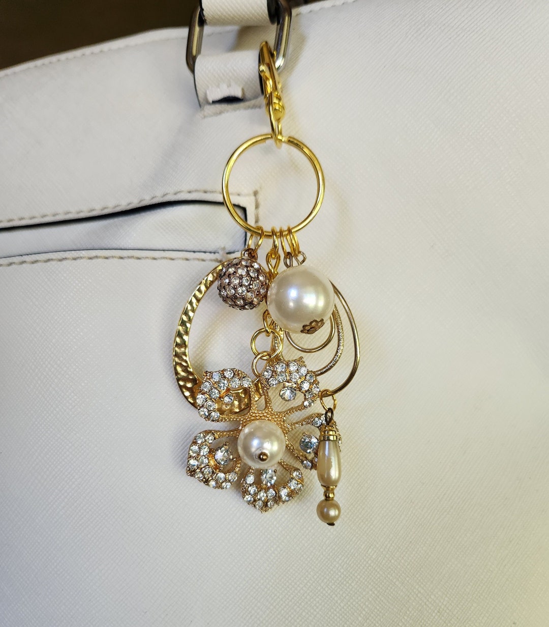 Bag Purse Charm, Key Ring, Flower,handmade, Keychain, Vintage Jewelry ...