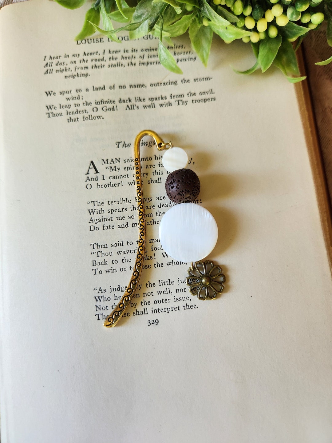 White Stone Bronze Flower Bookmark Handcrafted Vintage Jewelry Book ...