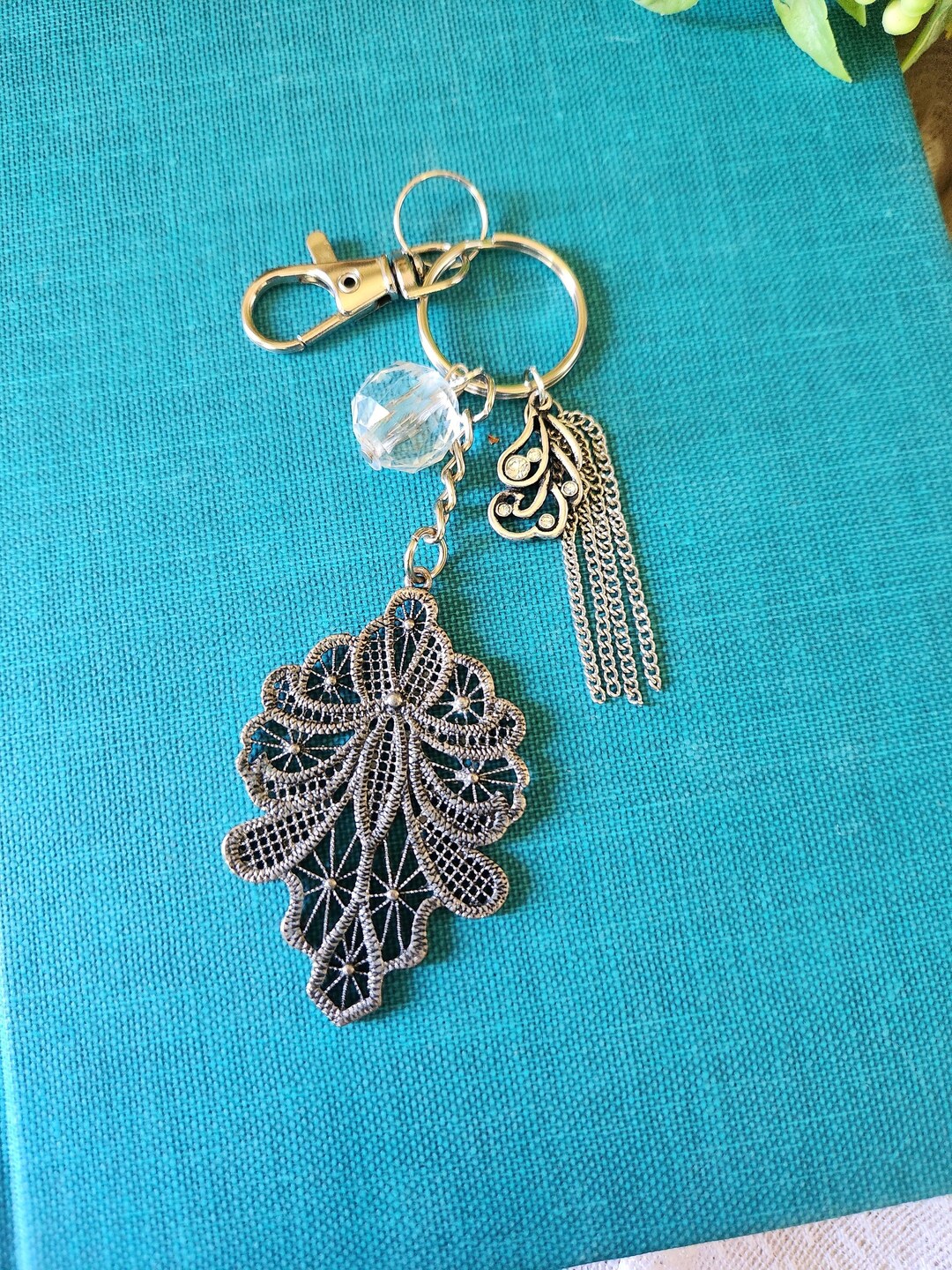 Metal Lace Iris Pendant Keychain Handmade Purse/bag Charm Repurposed ...