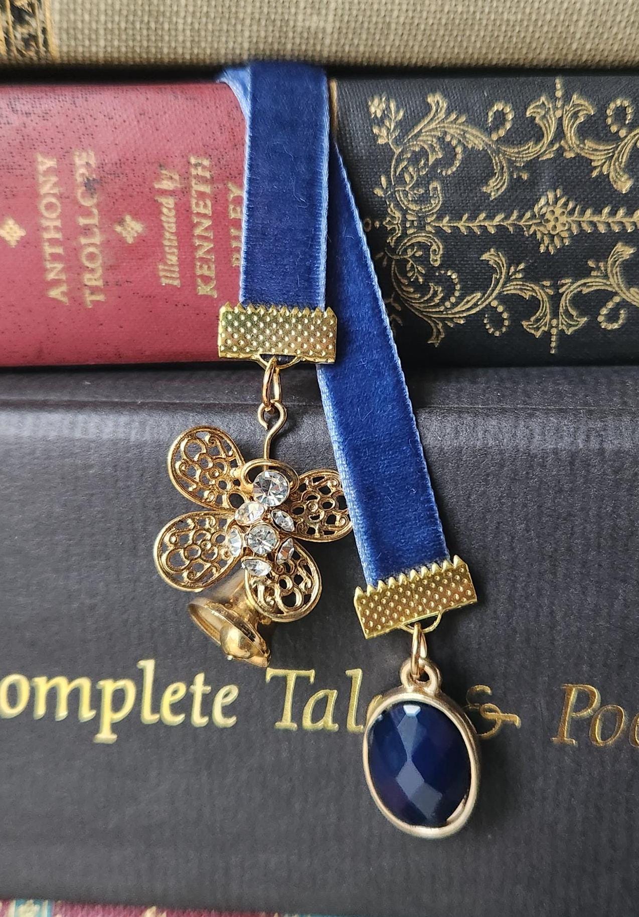 Butterfly Bell Bookmark | Navy Velvet Ribbon | Handmade Design | Book ...