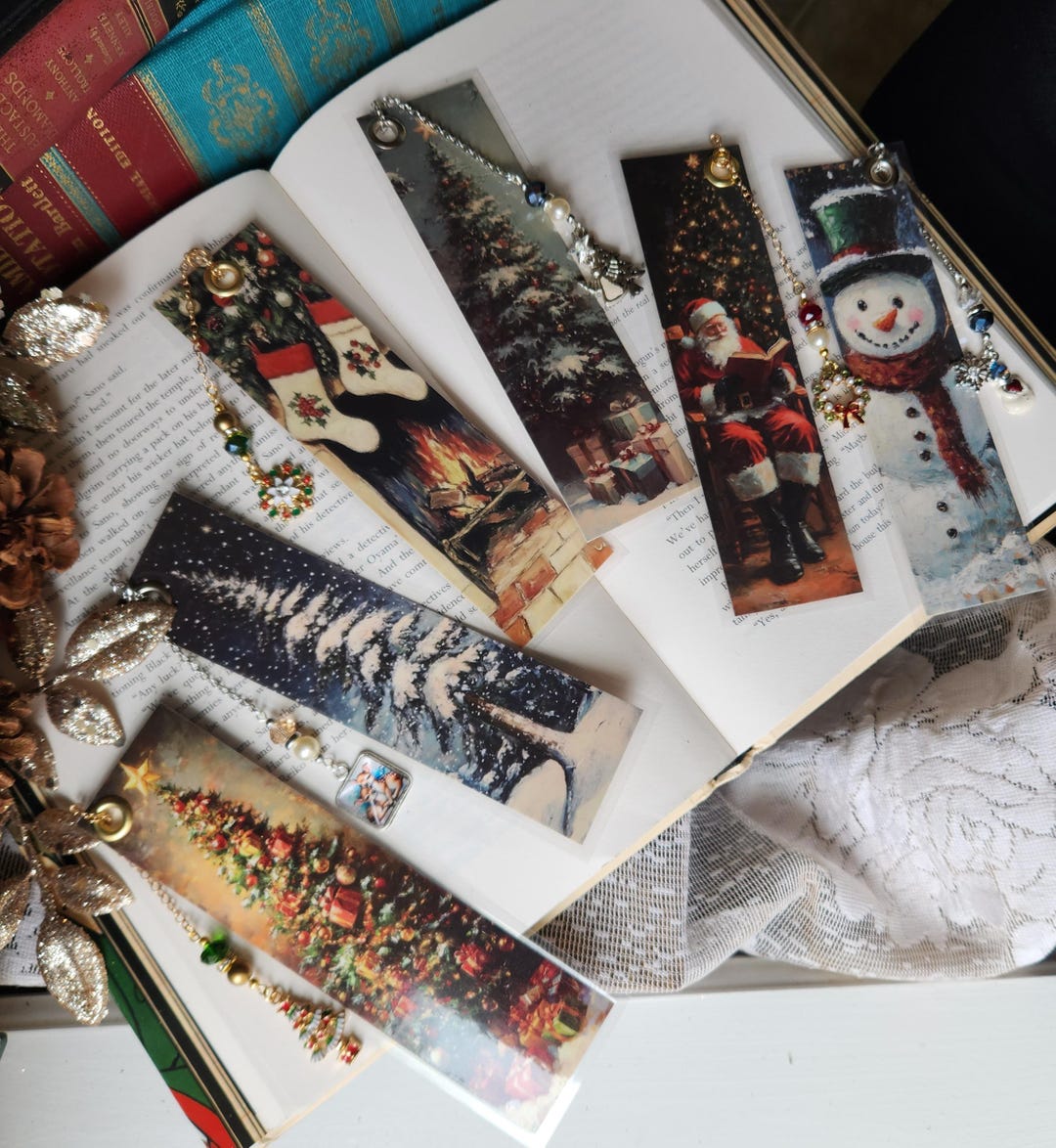 Holly Jolly Christmas Bookmarks: Handmade Cardstock With Jewelry Tassel ...