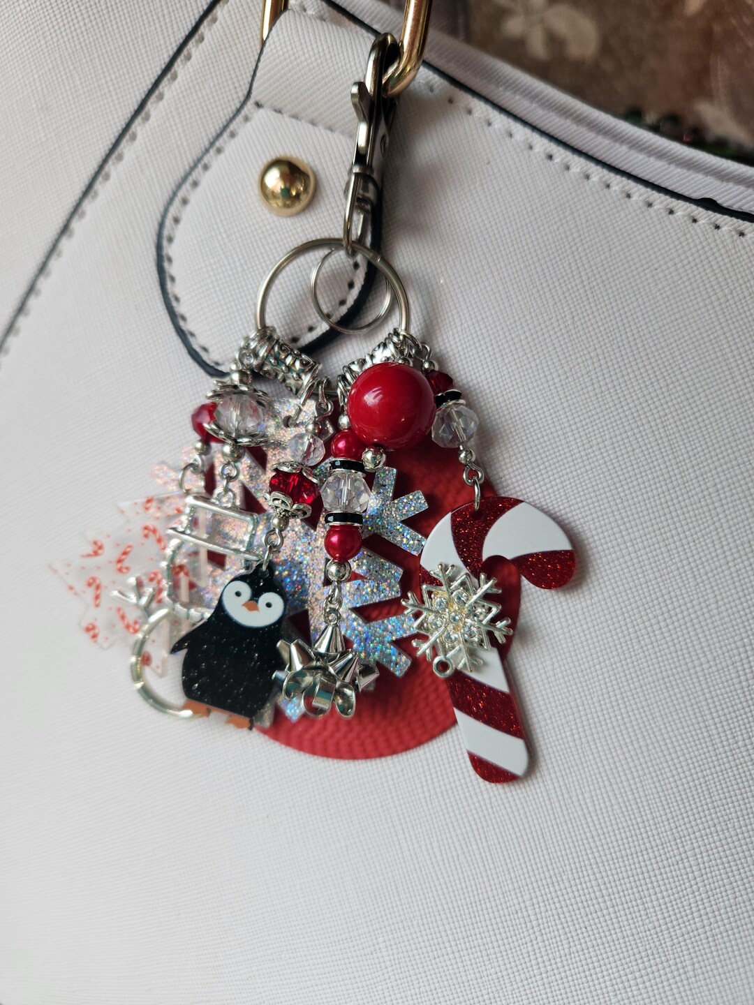 Candy Cane Penguin Bag Charm | Purse Bling | Christmas Handbag Clip ...