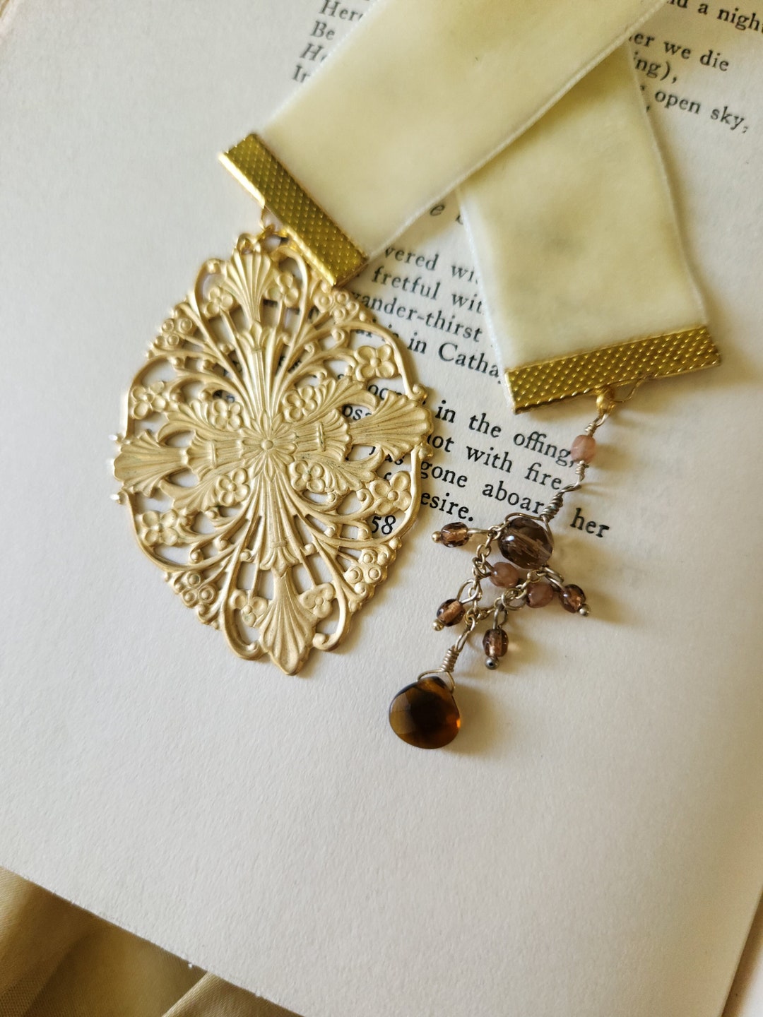 Royal Crest Bookmark, Ivory Velvet Ribbon, Beige Satin Ribbon, Book ...