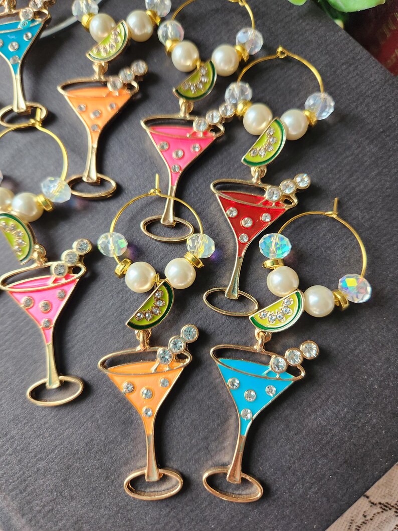 Martini Wine Glass Charm Set | Mid Century Jewelry | Holiday Dinner ...