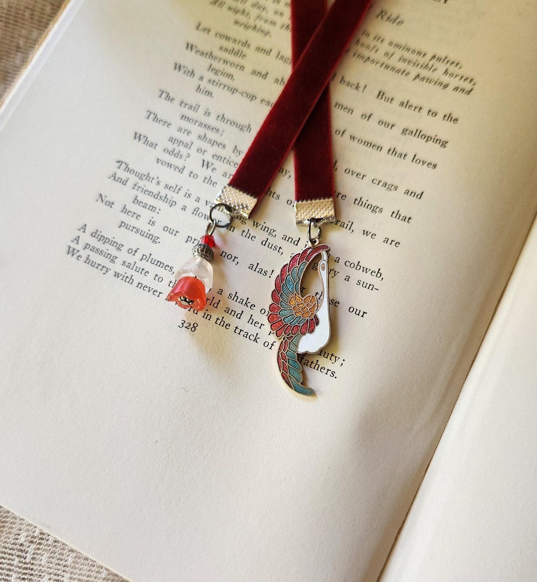 Japanese Crane Bookmark | Vintage Jewelry | Cloisonne Design | Maroon ...