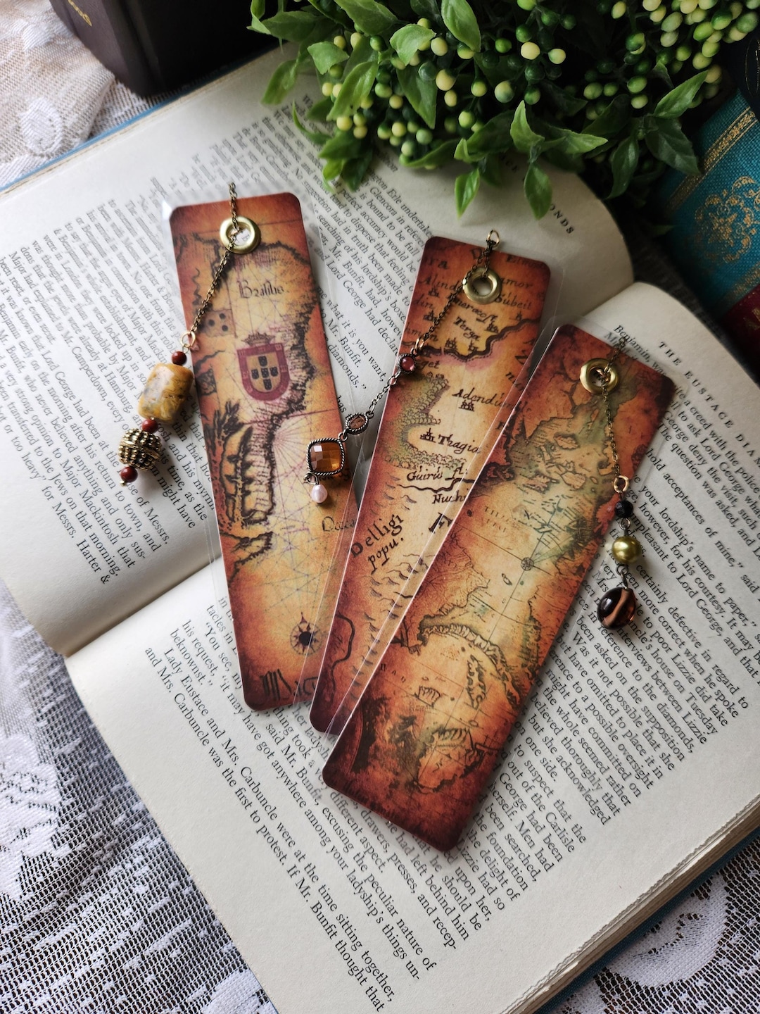 Handmade Map Bookmark With Vintage Jewelry Tassel - Etsy