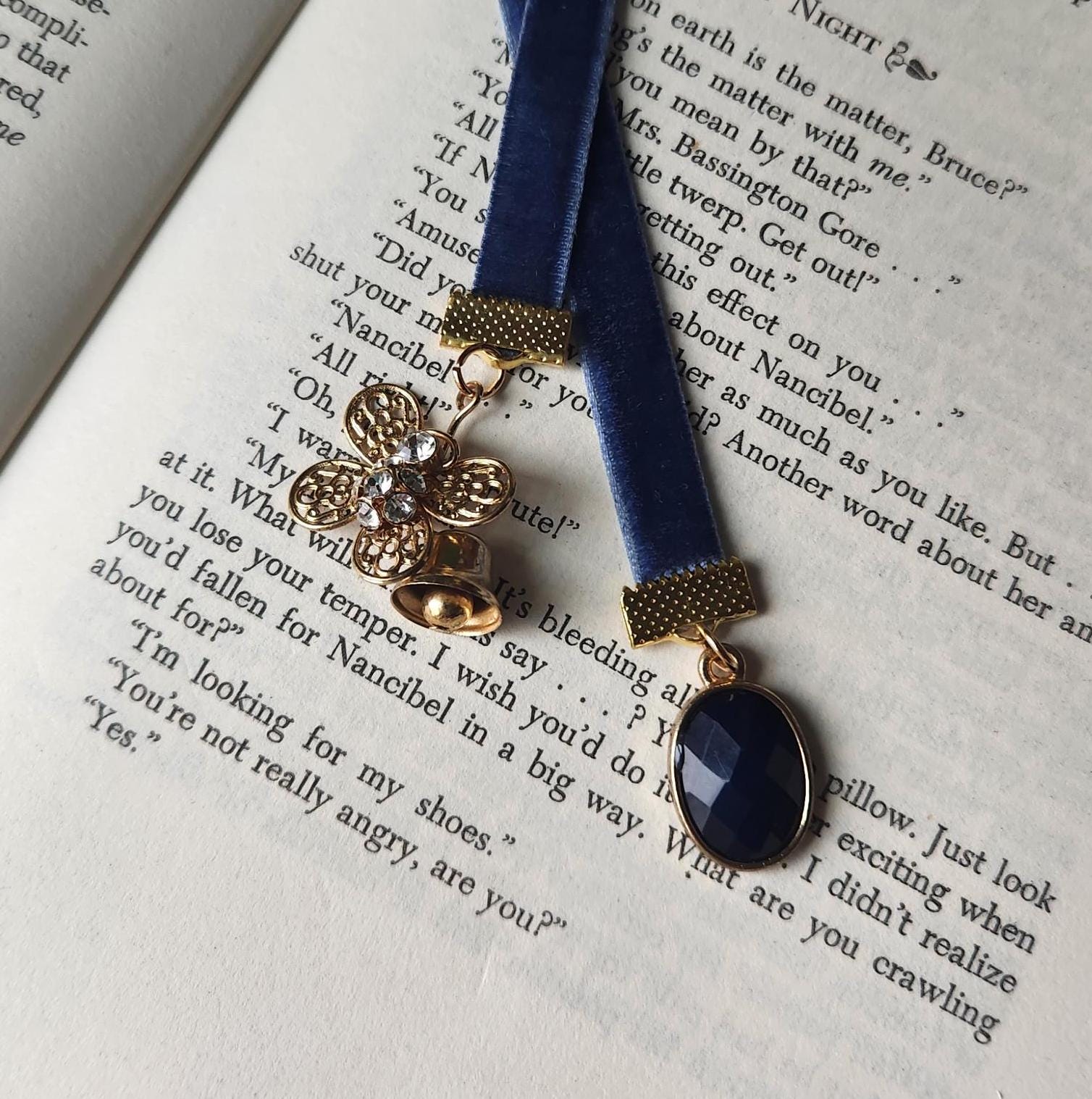 Butterfly Bell Bookmark | Navy Velvet Ribbon | Handmade Design | Book ...