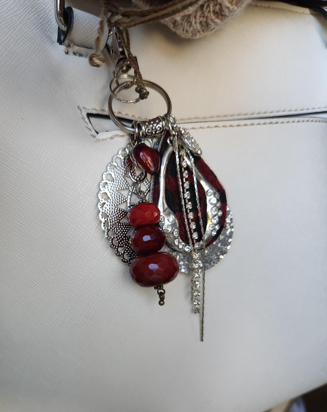 Red Rhinestone Keychain, Purse Dangle, Bag Charm, Vintage Jewelry ...