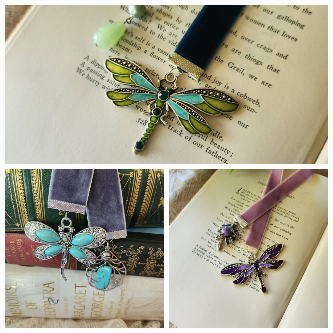 Dragonfly Bookmarks Upcycled Jewelry Turquoise Stone Purple Silver ...