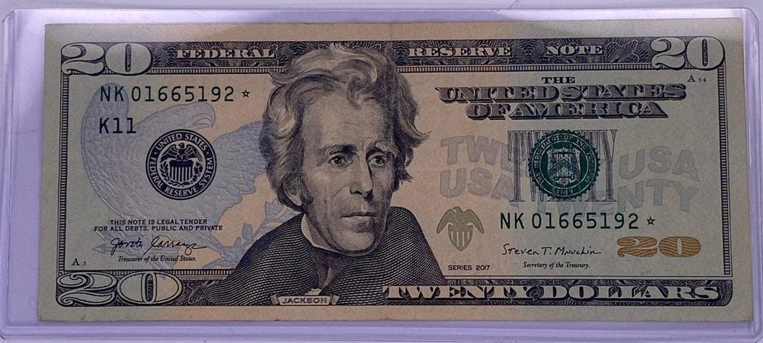 Star Note 20 Dollar Bill With Clear Hardcover Protector - Etsy