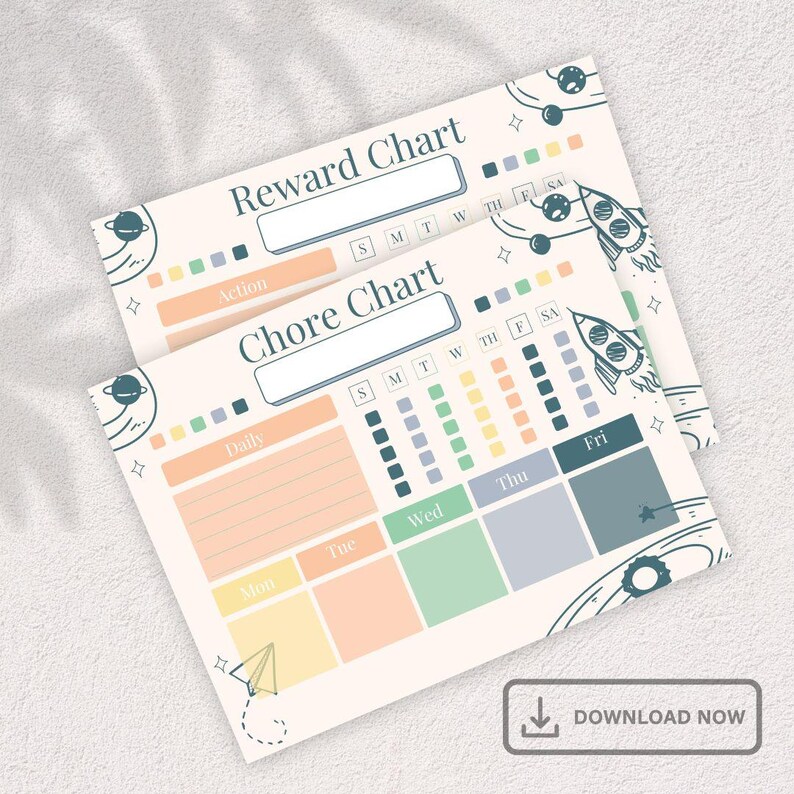 Printable Chore Chart & Reward Chart (color Space Theme) - Etsy