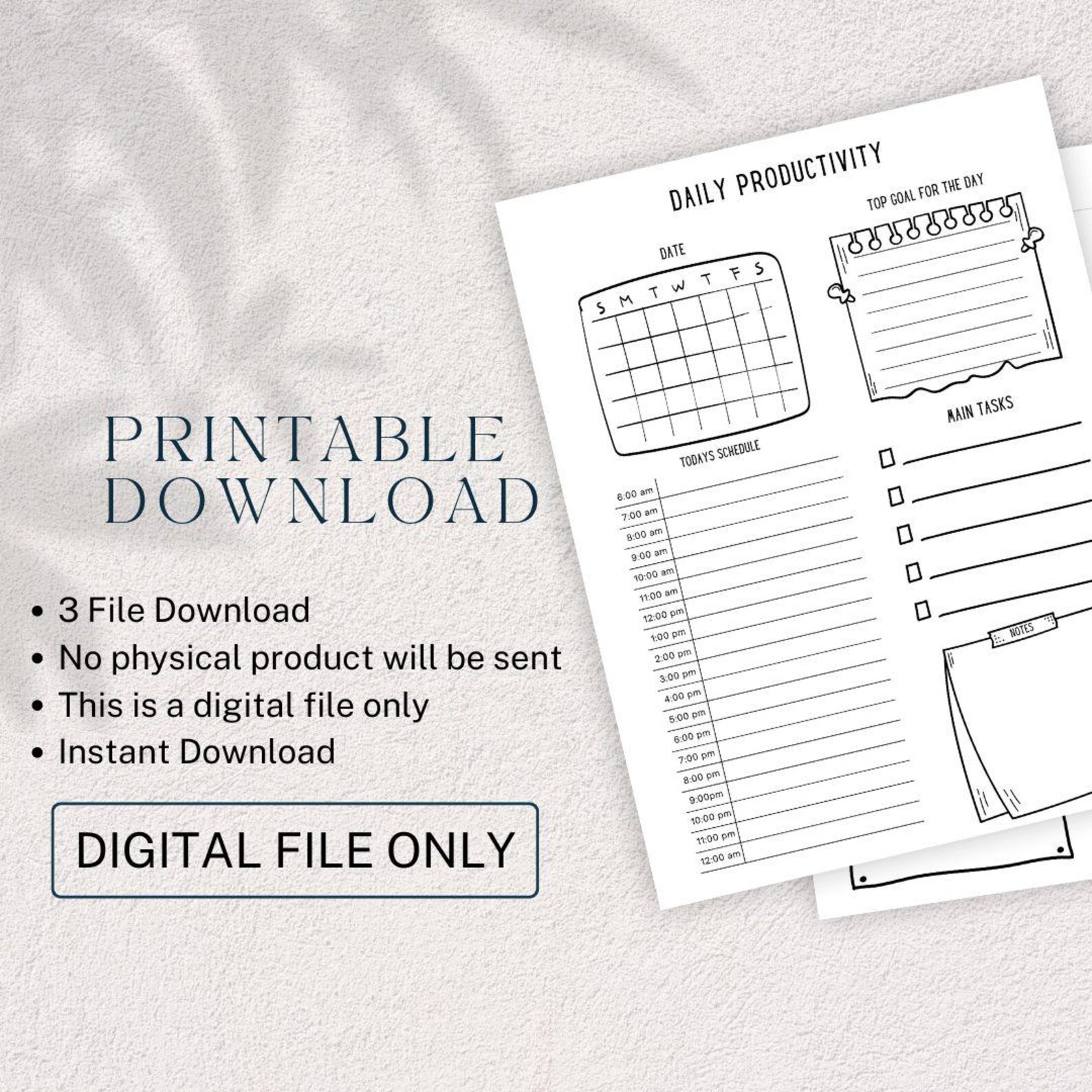 Printable Daily Productivity Planner (doodle Theme) - Etsy