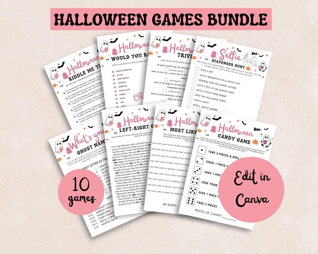 Pink Halloween Games Bundle, Halloween Activities, Pass the Gift Game ...