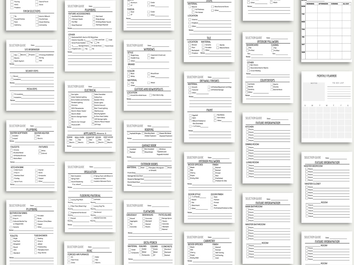 Detailed Home Construction Selections Printable, Home Project Planner ...