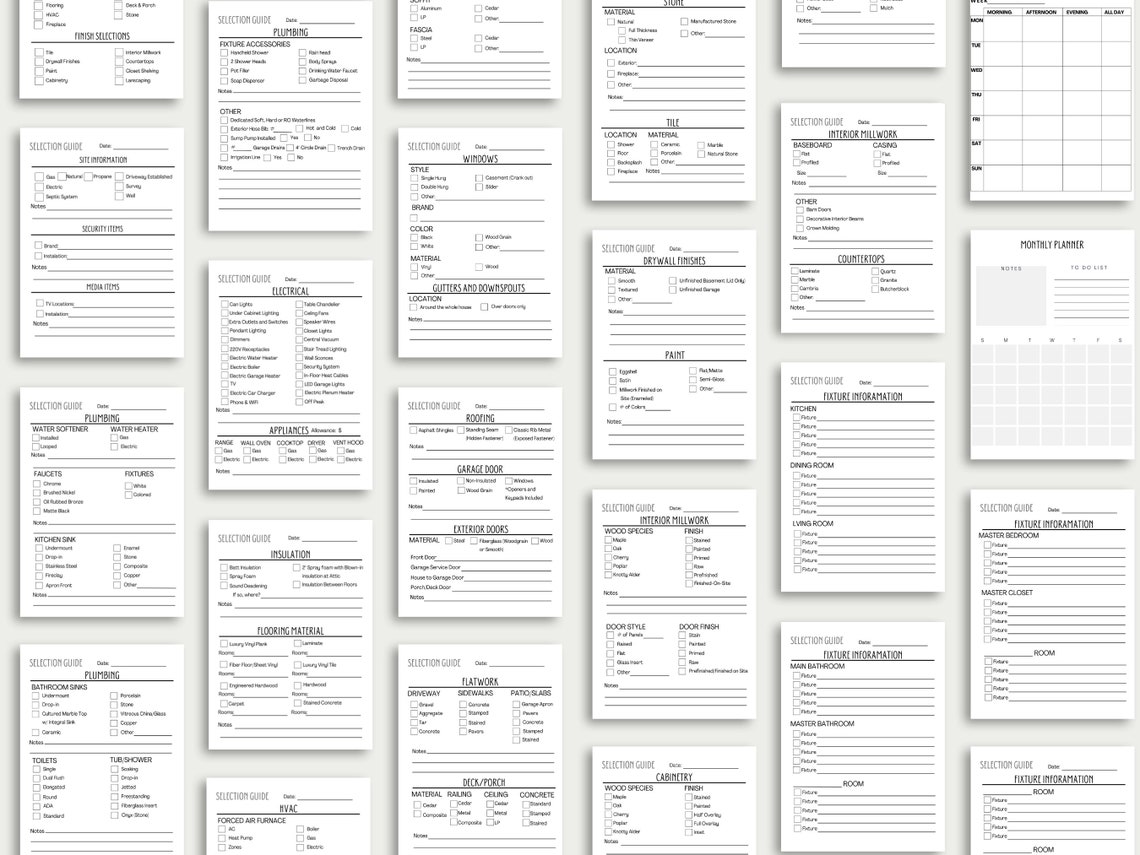 Editable Detailed Home Construction Selections Printable, Home Project ...