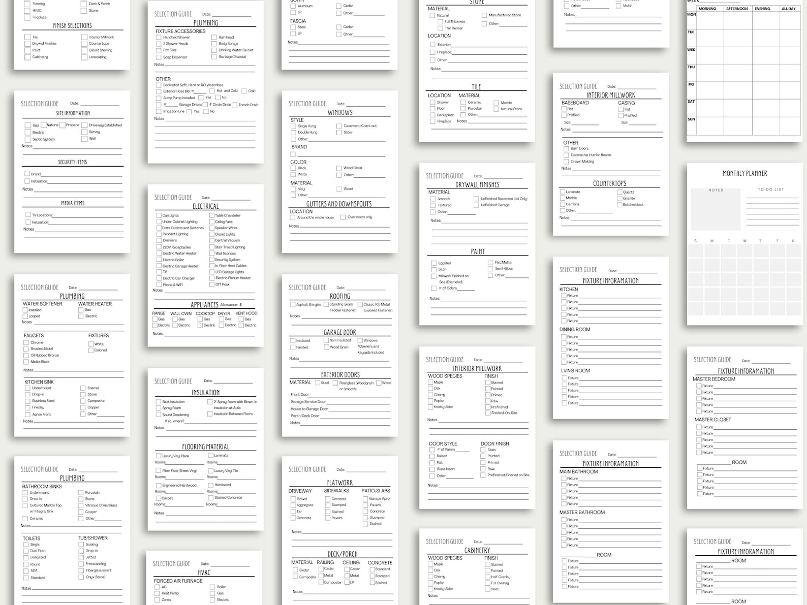 Editable Detailed Home Construction Selections Printable, Home Project ...