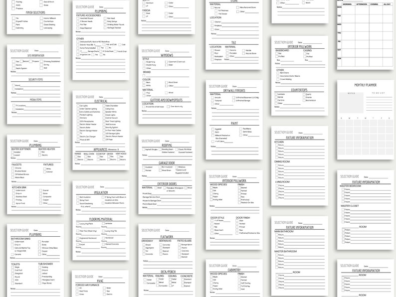 Editable Detailed Home Construction Selections Printable, Home Project ...