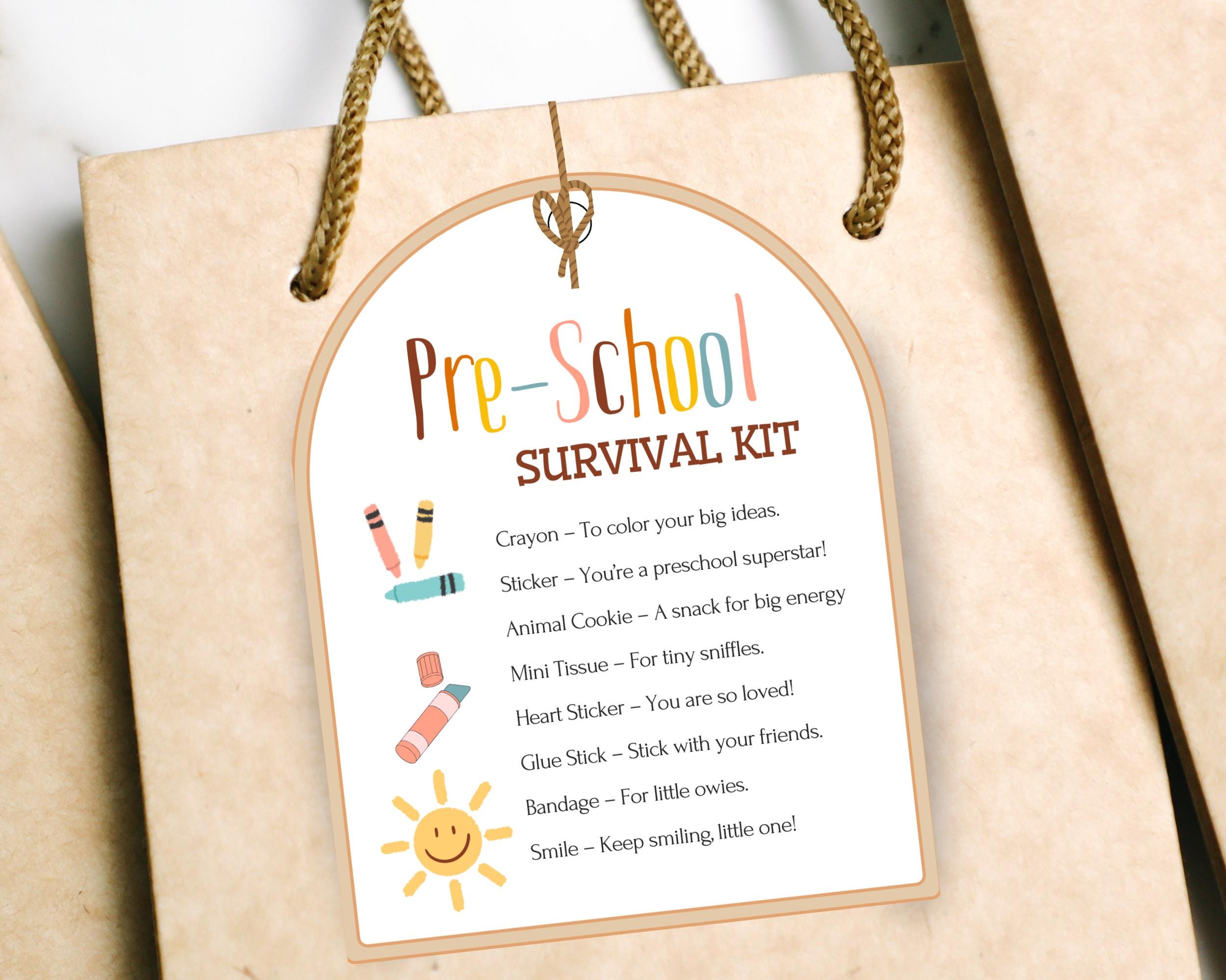 Editable Pre-school Survival Kit Gift Tags, Back to School Gift, First ...