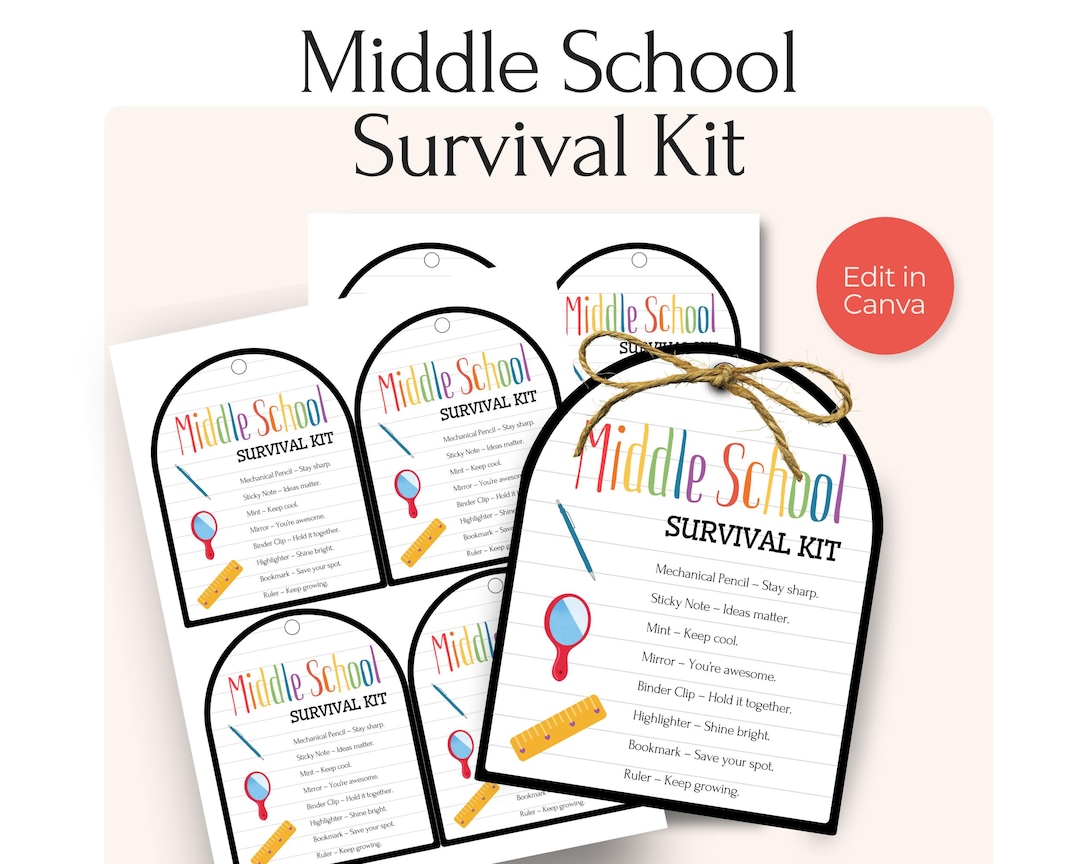 Editable Middle School Survival Kit Gift Tags, Back to School Gift ...