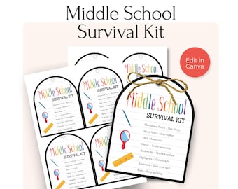 Editable Middle School Survival Kit Gift Tags, Back to School Gift Tag ...