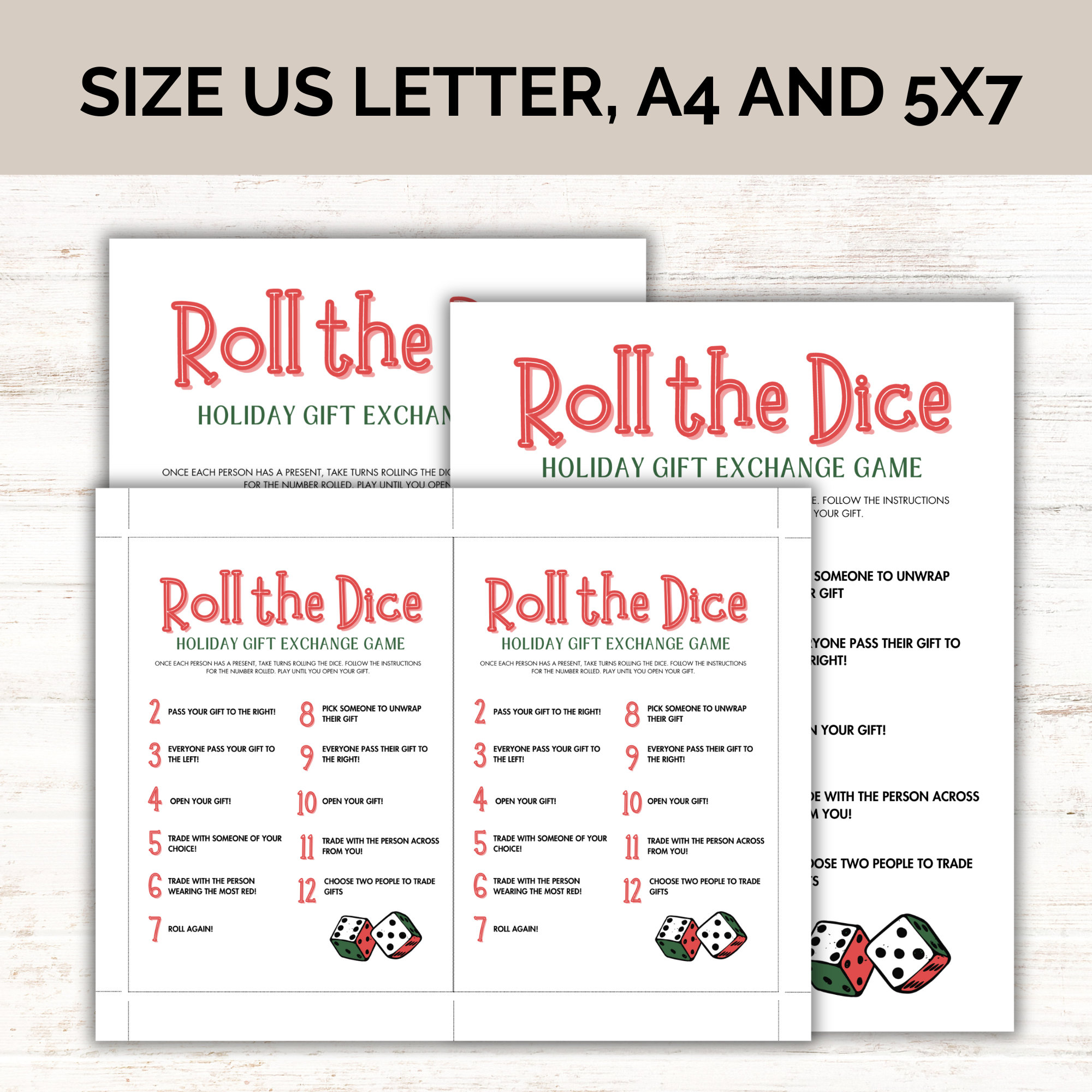 Roll the Dice Christmas Gift Exchange Game, Printable Christmas Dice ...