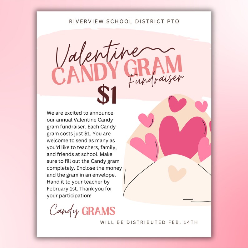 EDITABLE Valentine's Day Candy Gram Flyer, PTO, PTA Valentine's Day ...