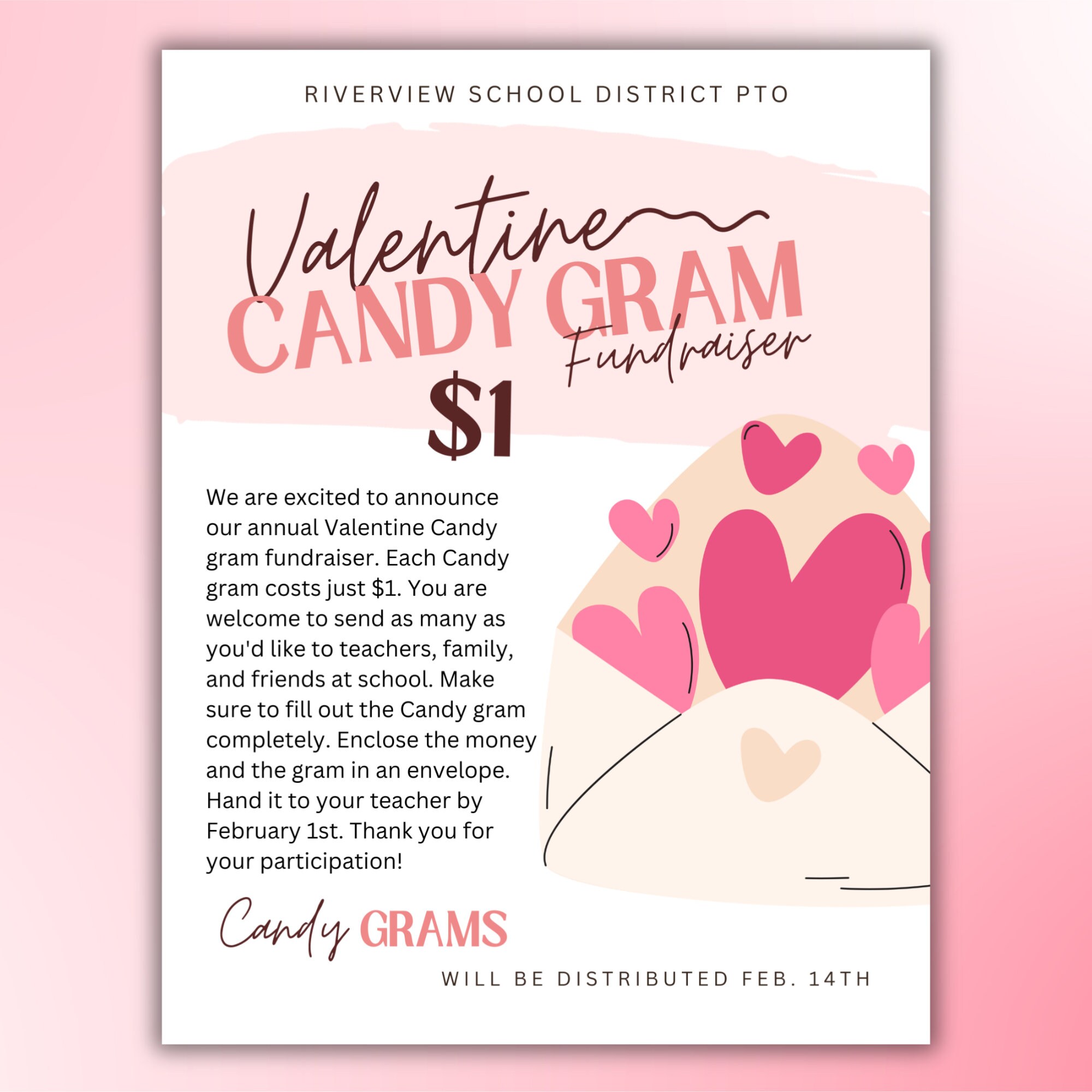 EDITABLE Valentine's Day Candy Gram Flyer, PTO, PTA Valentine's Day ...