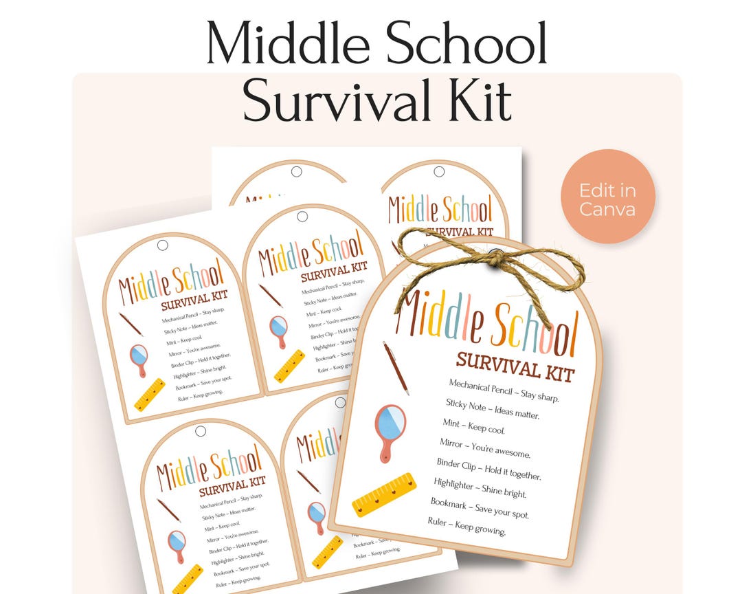Editable Middle School Survival Kit Gift Tags, Back to School Gift ...