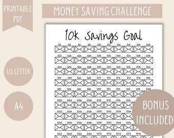 10k 100 Envelope Challenge Printable, 10,000 Savings Tracker, 10k Challenge, 100 Day Money ...