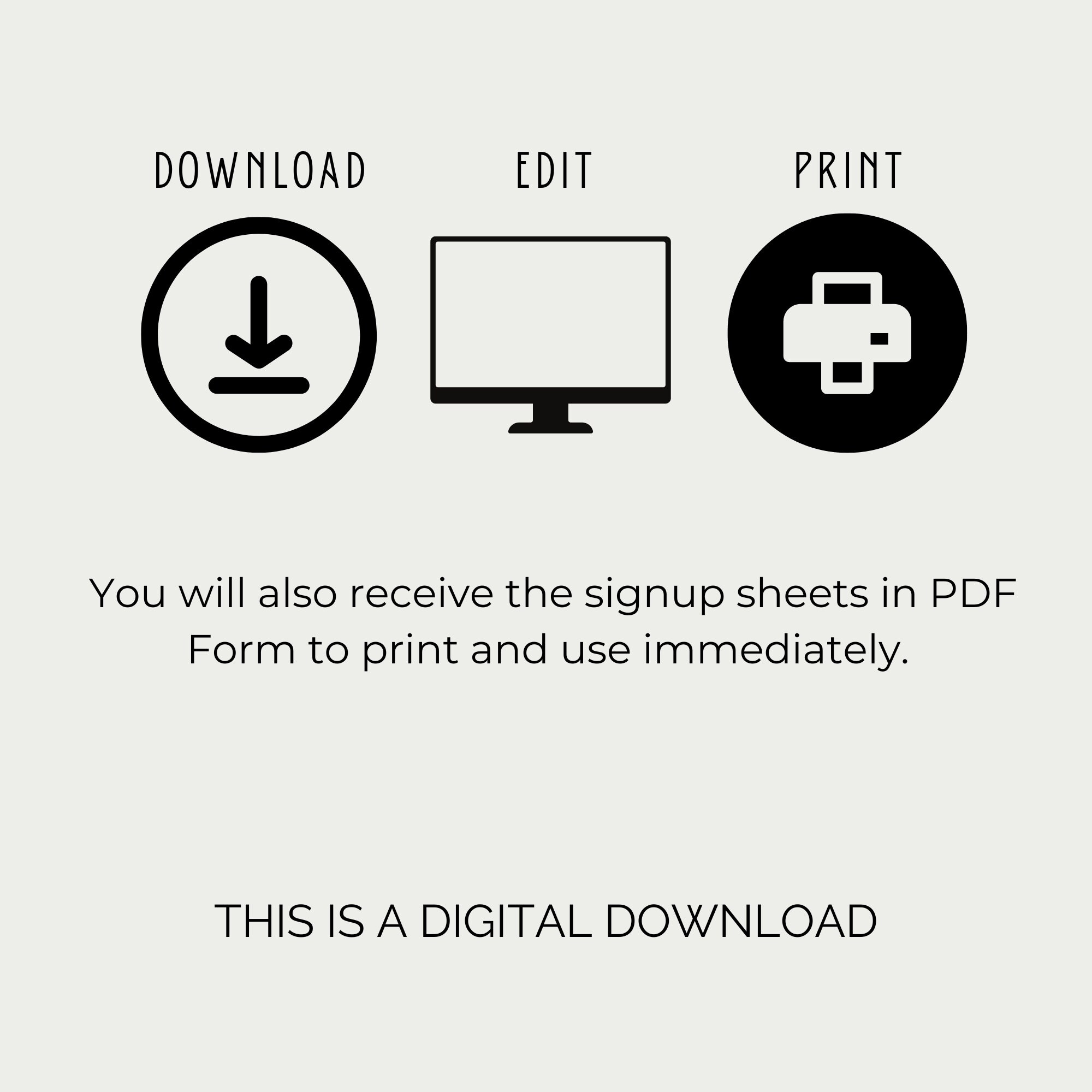 Editable Sign up Sheet, Party Sign up Form Printable, Event Sign in ...