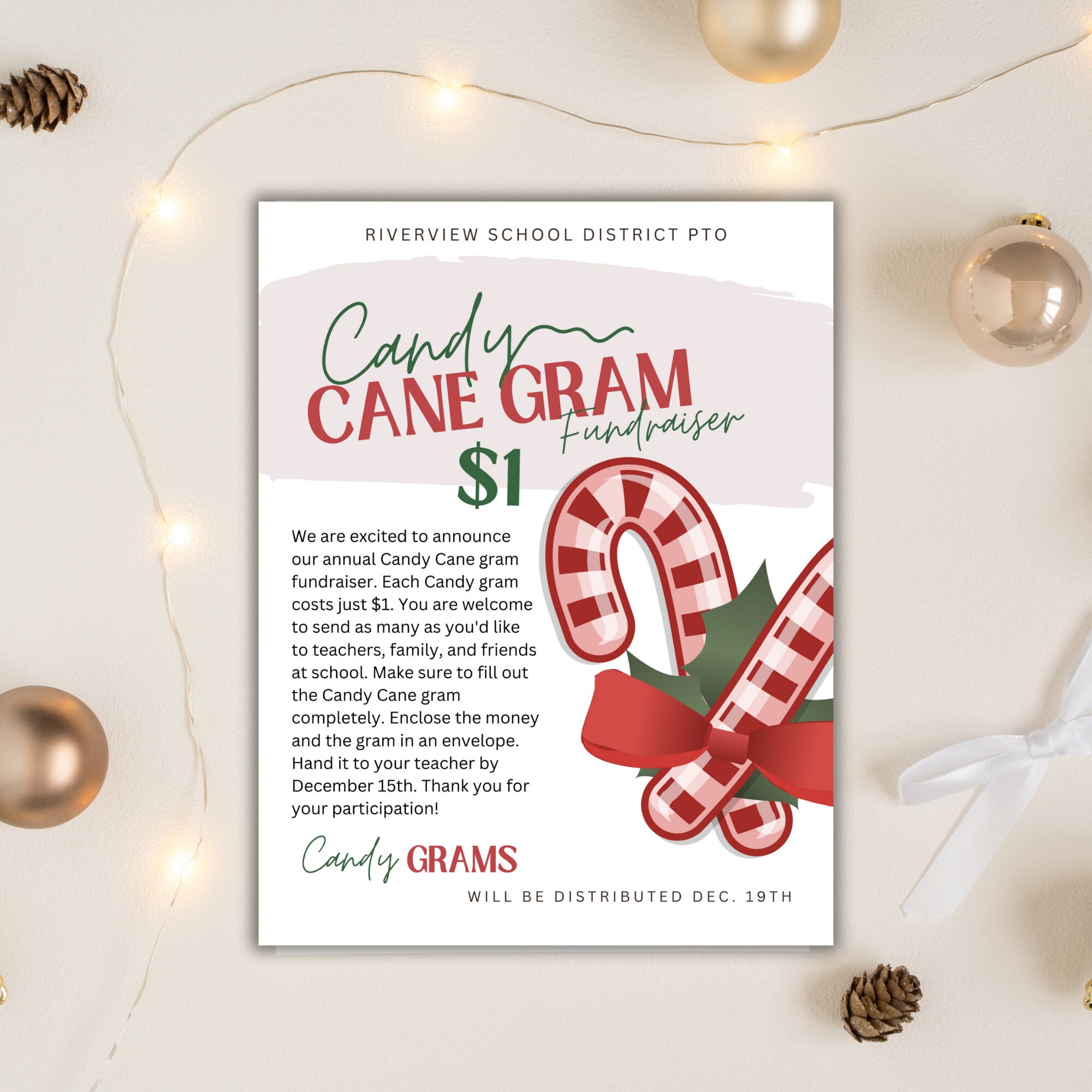 Editable Holiday Candy Cane Gram Printable, PTO, PTA Christmas Flyer - Etsy