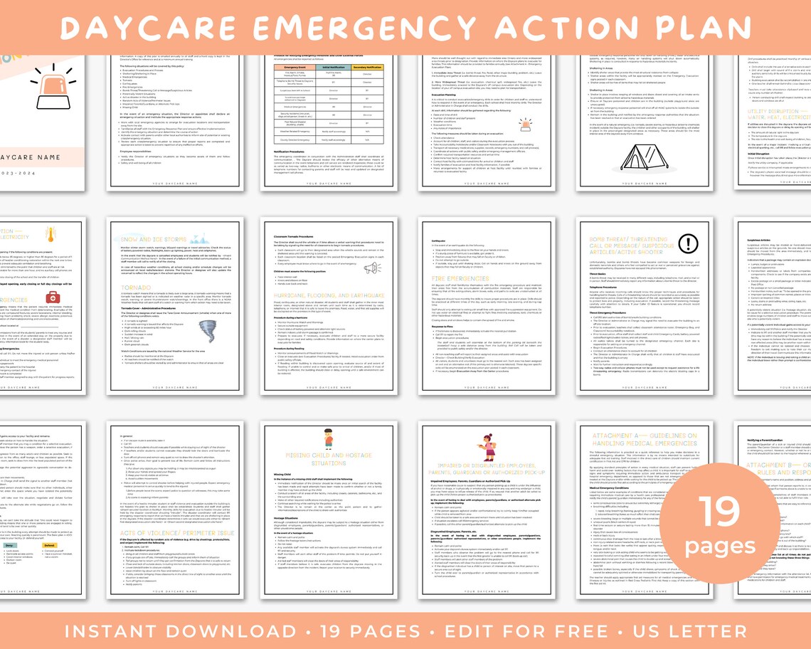 Daycare Emergency Action Plan, Daycare Forms, in Home Daycare Emergency ...