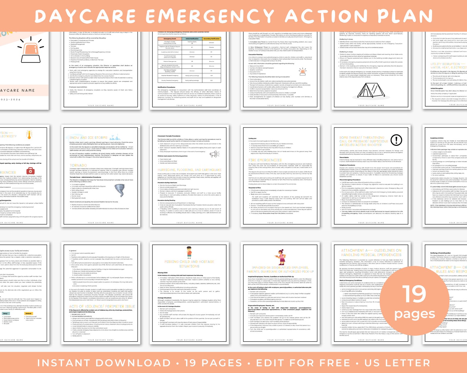 Daycare Emergency Action Plan, Daycare Forms, in Home Daycare Emergency ...