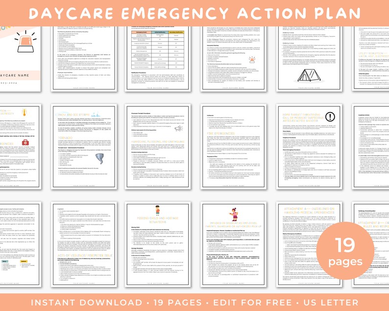 Daycare Emergency Action Plan, Daycare Forms, in Home Daycare Emergency ...