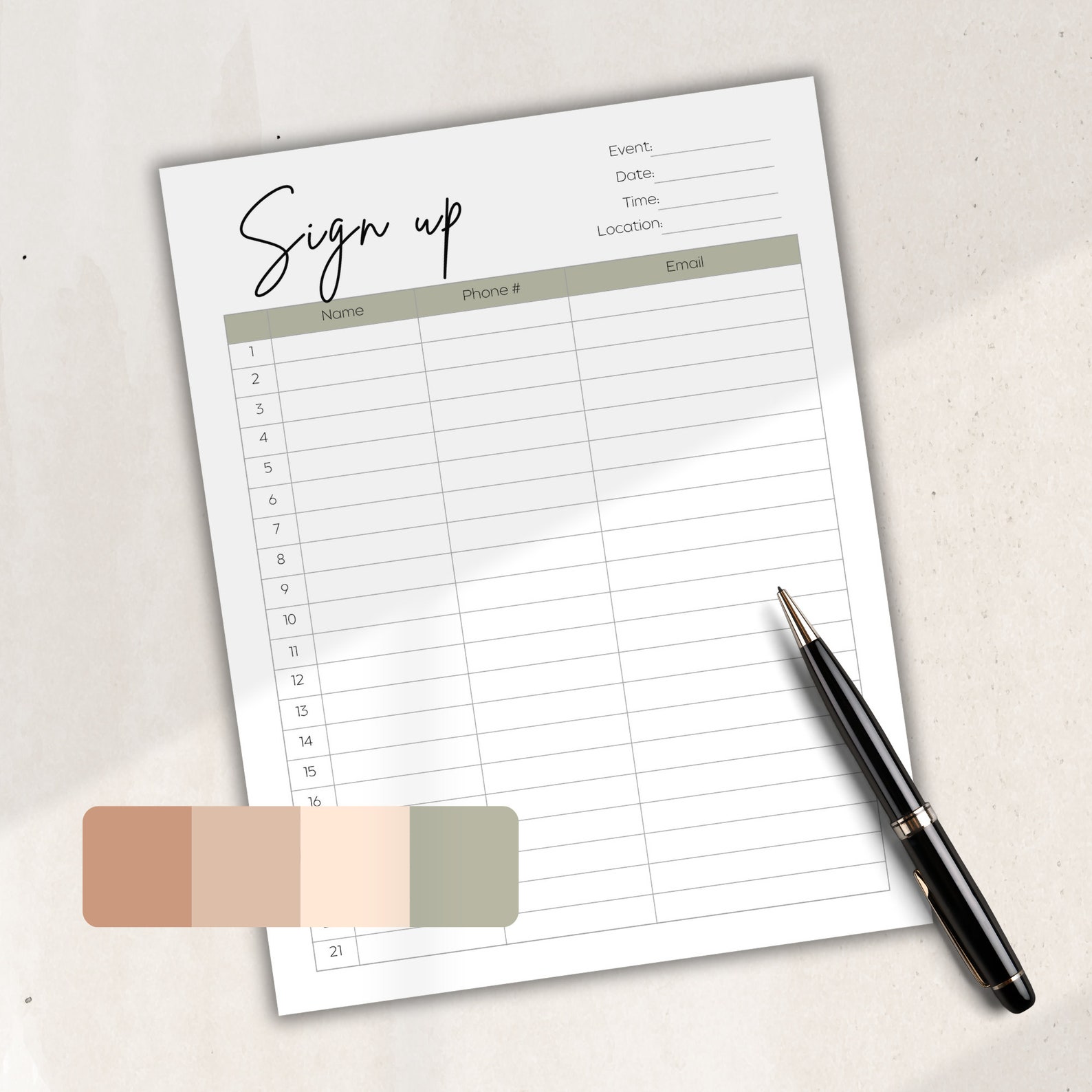 Editable Sign up Sheet, Party Sign up Form Printable, Event Sign in ...