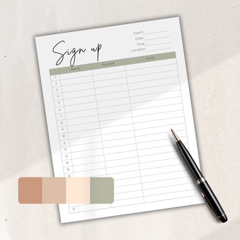 Editable Sign up Sheet, Party Sign up Form Printable, Event Sign in ...