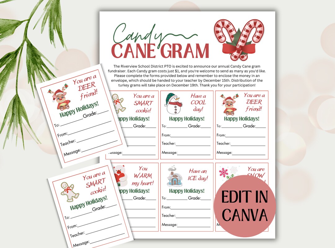 Editable Holiday Candy Cane Gram Printable, PTO, PTA Christmas Flyer - Etsy