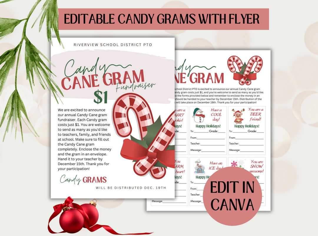 Editable Holiday Candy Cane Gram Printable, PTO, PTA Christmas Flyer - Etsy