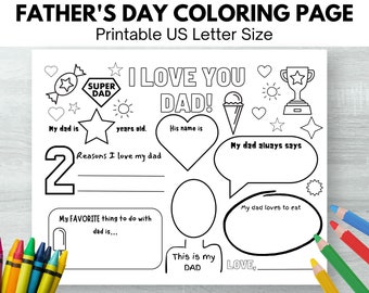 I Love Dad Printable for Kids, Fill in the Blank Father's Day Gift ...
