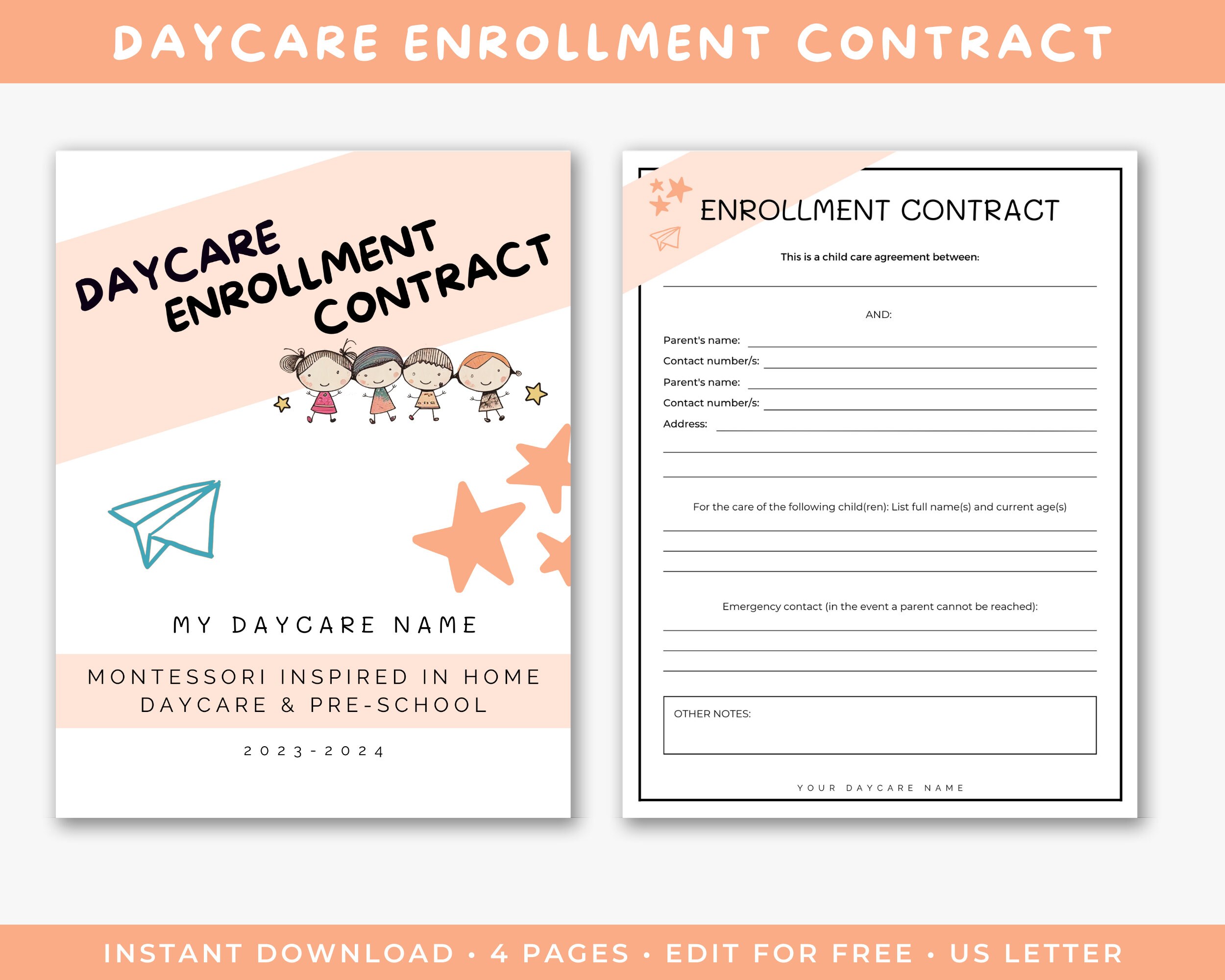 Editable Daycare Contract, Daycare Forms, in Home Daycare, Childcare ...
