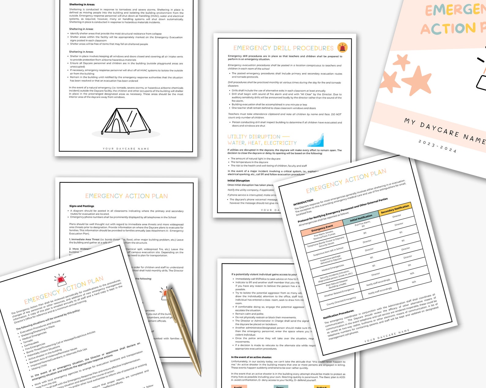 Daycare Emergency Action Plan, Daycare Forms, in Home Daycare Emergency ...