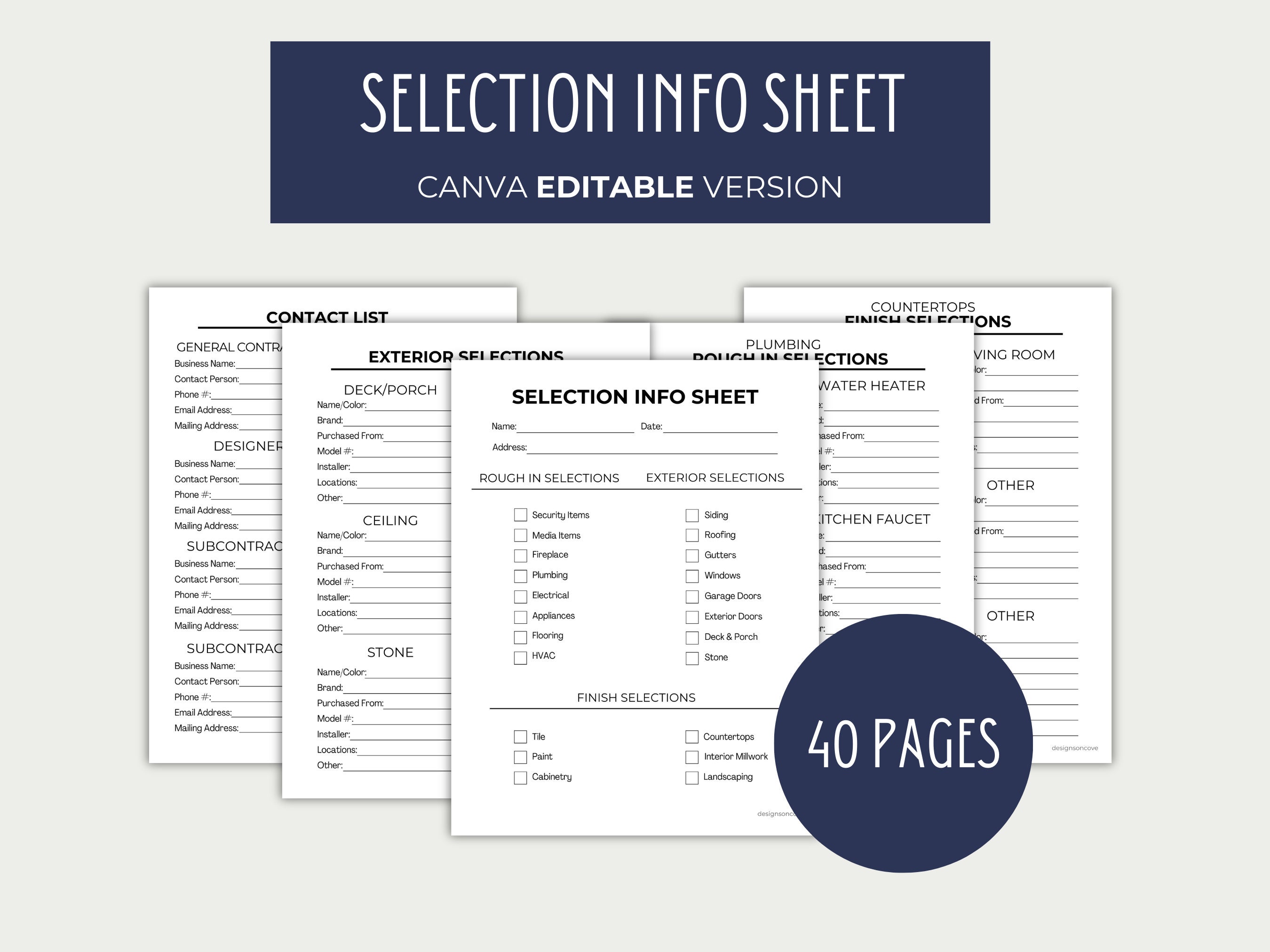 Editable Home Construction Selections Info Sheet, Home Project Planner ...