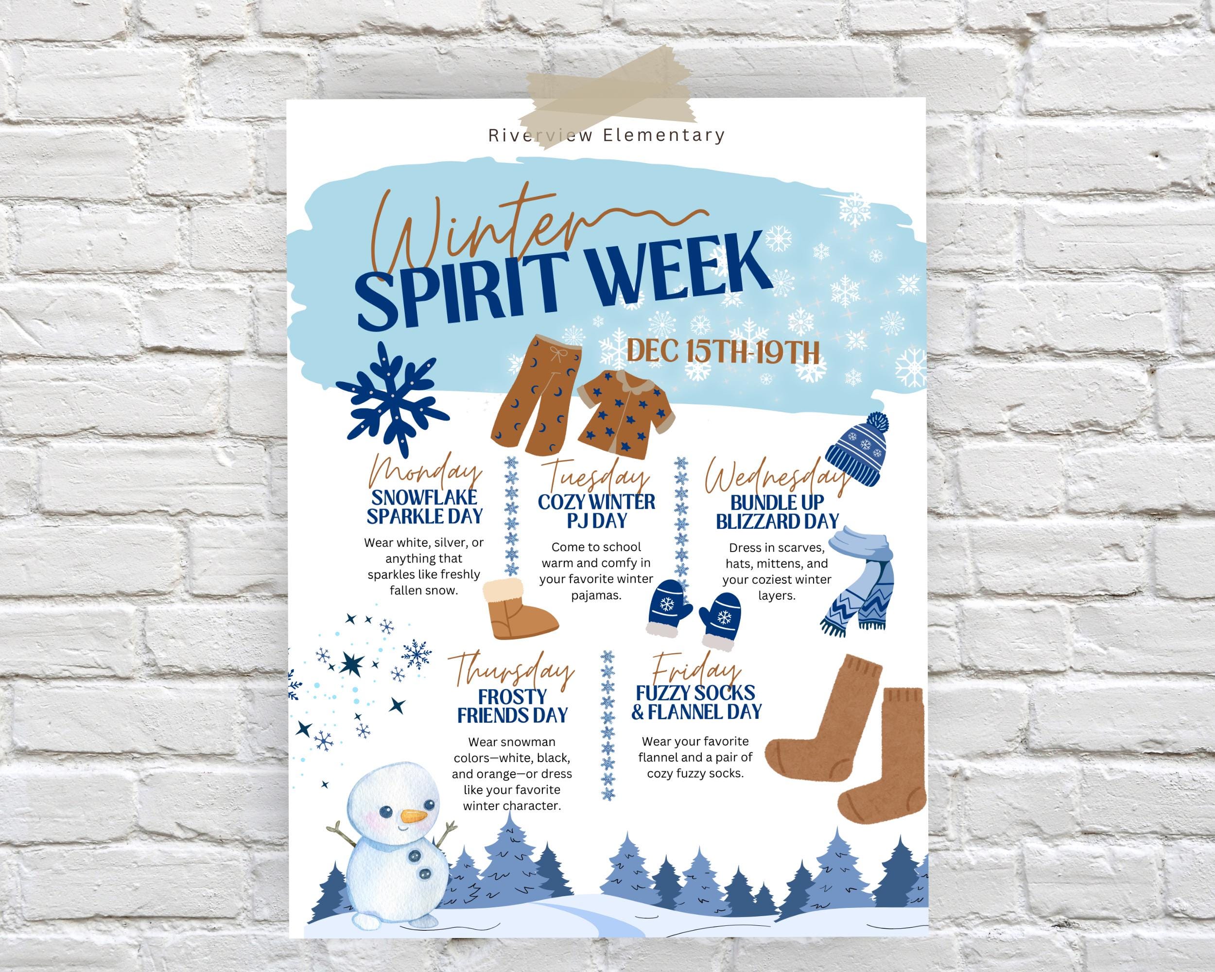 Winter Spirit Week Template, Holiday Spirit Week Flyer, School Holiday ...
