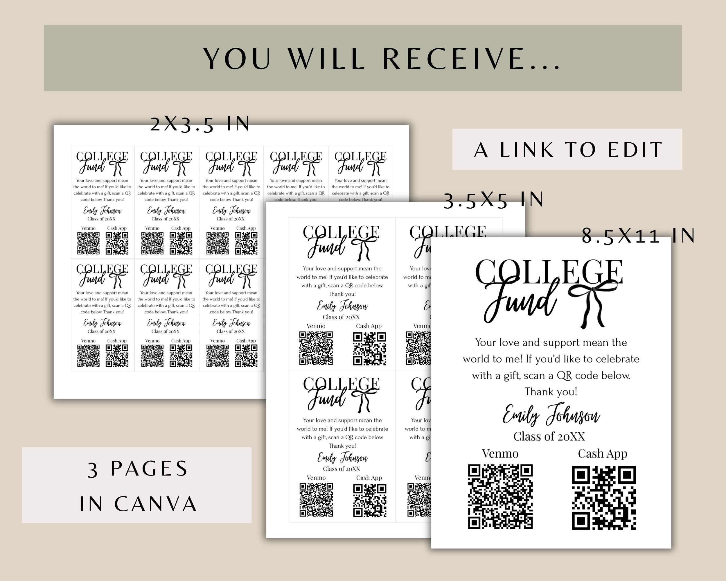 Graduation Insert Card, College Fund QR Code Card, Tip the Graduate ...