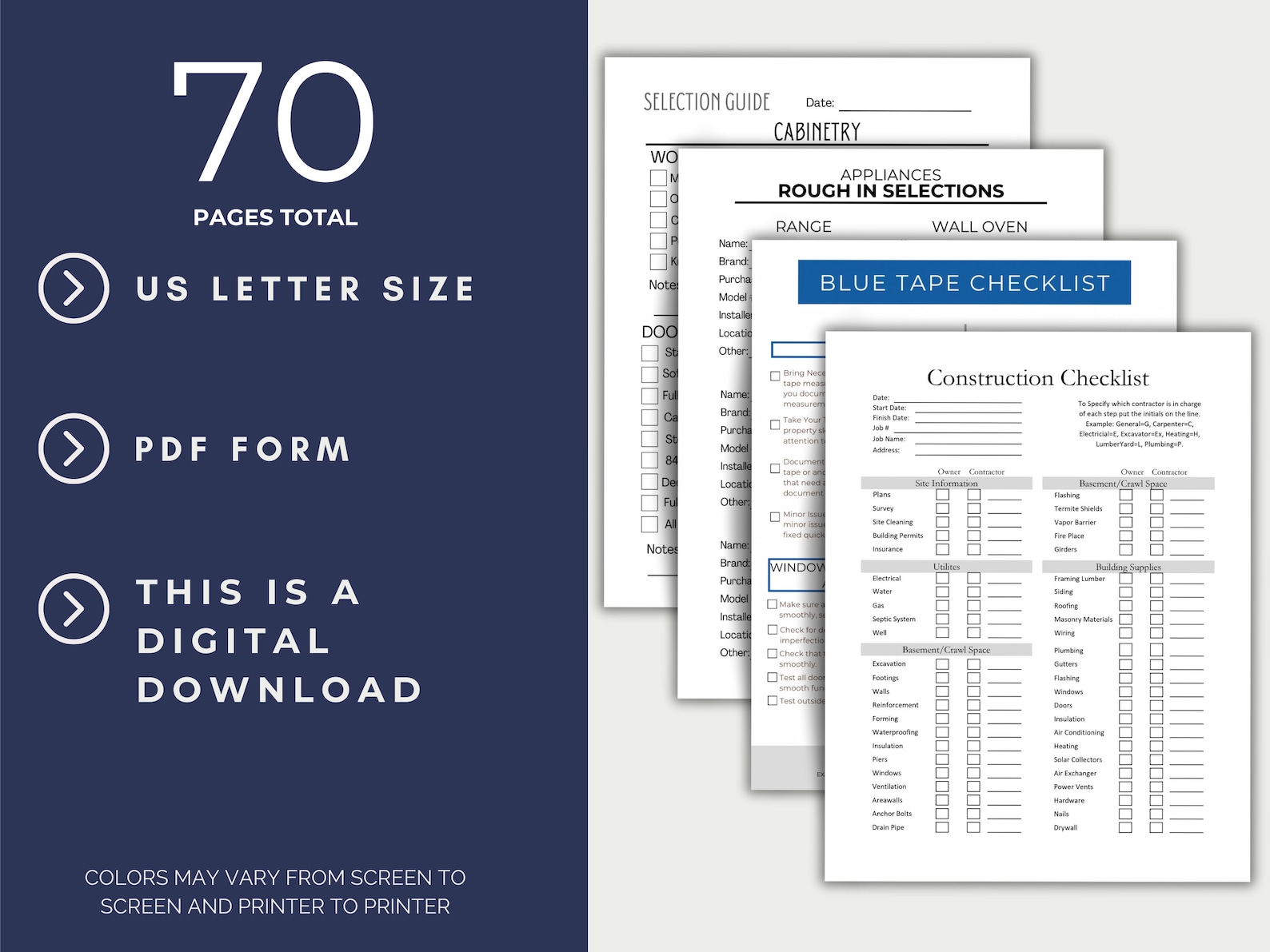 Ultimate Construction Checklist Bundle PDF, Construction Selections ...