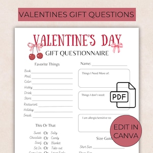 Editable Valentine's Day Gift Exchange Questionnaire, Printable ...