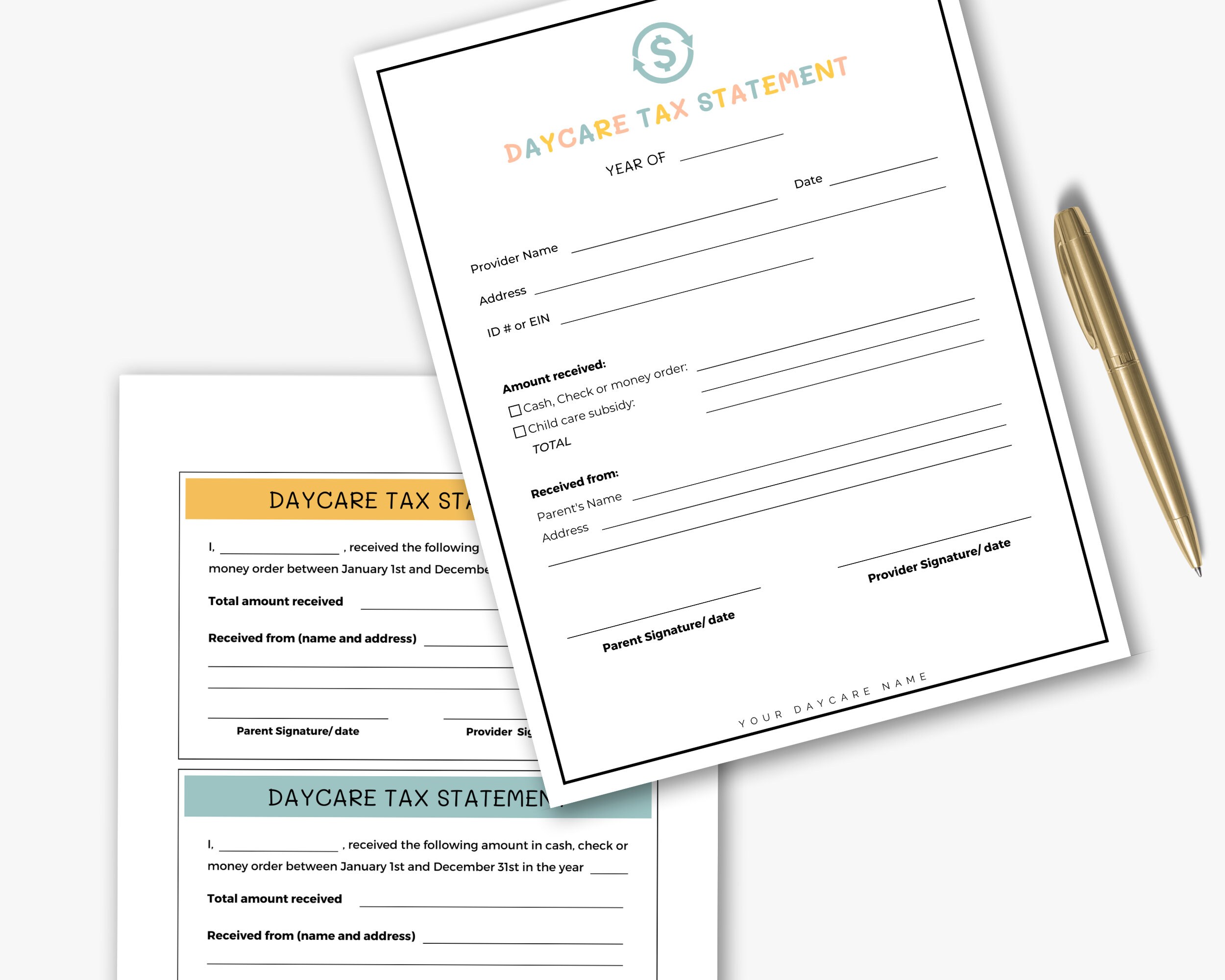 Home Daycare Tax Receipt, Daycare Forms, in Home Daycare Tax Tracking ...