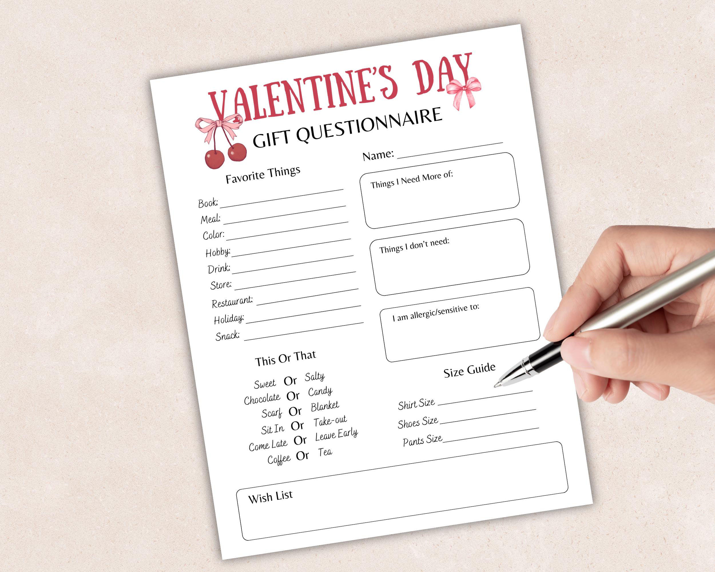 Editable Valentine's Day Gift Exchange Questionnaire, Printable ...
