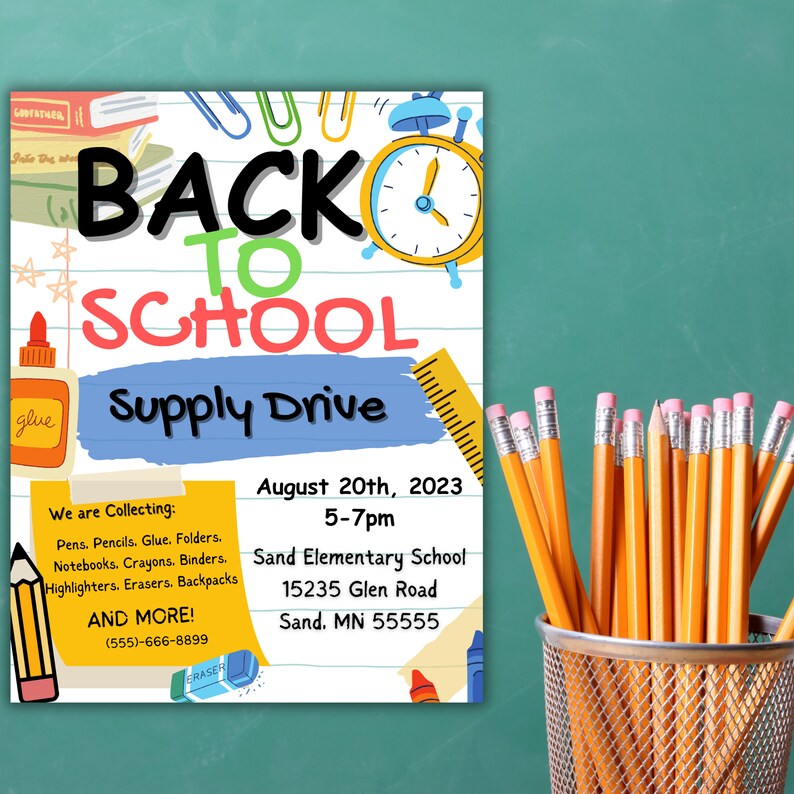 Back to School Supply Drive Flyer, Editable Canva Template - Etsy