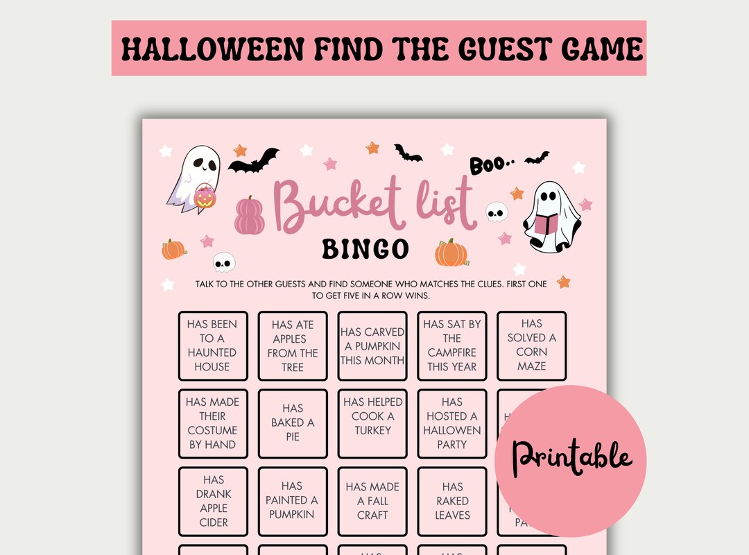Printable Halloween Bingo, Find the Guest Bingo Game, Mix and Mingle ...